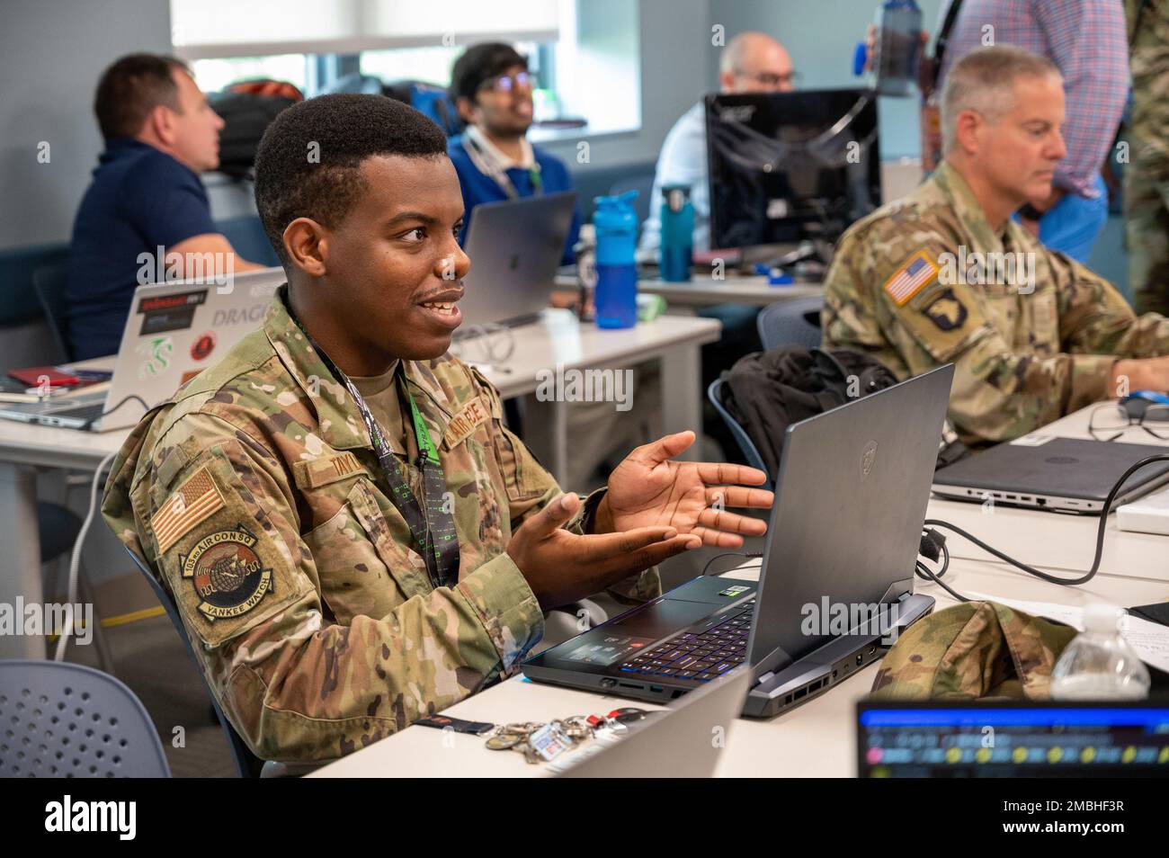 Senior Airman Taylor, member of the 103rd Air Control Squadron, works ...