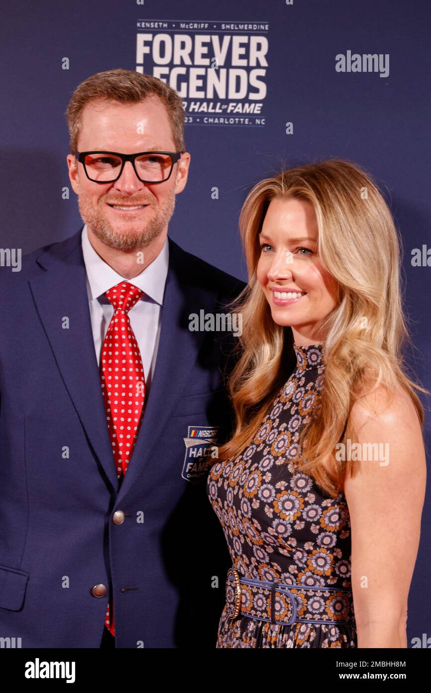 Dale Earnhardt Jr. and wife Amy Reimann arrive at the 2023 NASCAR Hall ...
