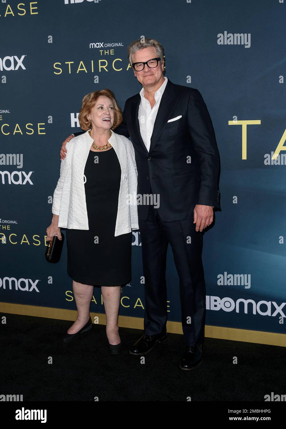 Kate Sanford, left, and Colin Firth attends the HBOMax television mini ...