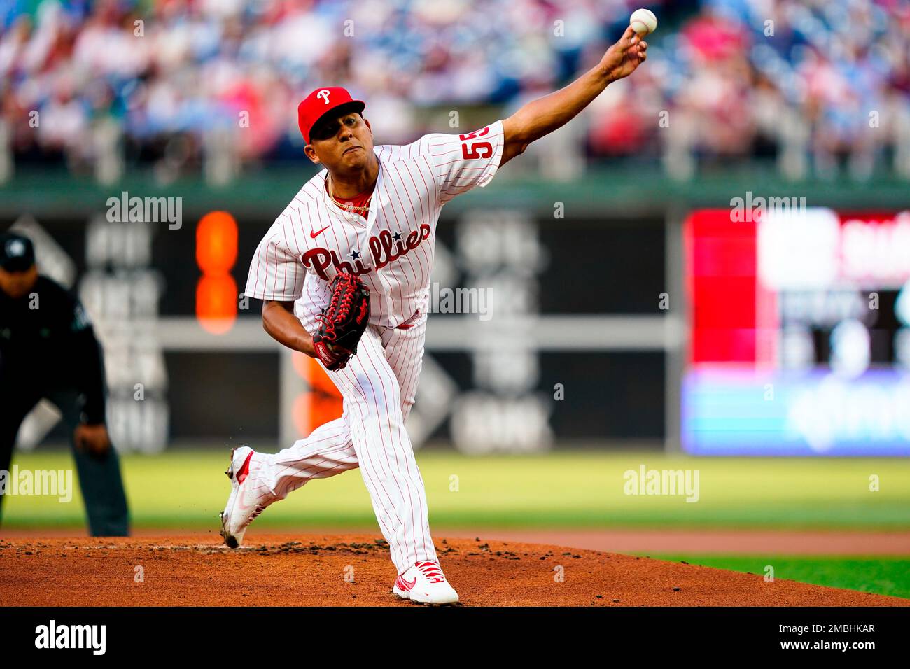 Philadelphia Phillies' Ranger Suarez pitches during the first inning of ...