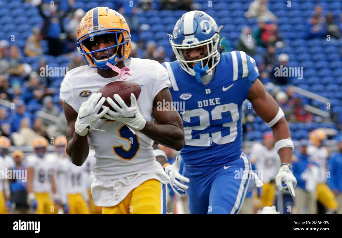 FILE - Pittsburgh wide receiver Jordan Addison (3) hauls in a pass for ...