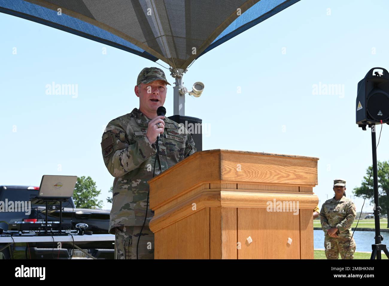 Col. Daniel Diehl, Commander of the 509th Bomb Wing, speaks during a ...