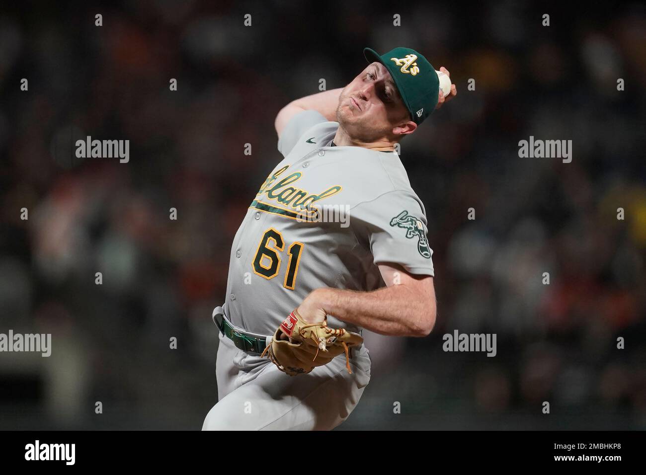 Oakland Athletics pitcher Zach Jackson against the San Francisco Giants ...