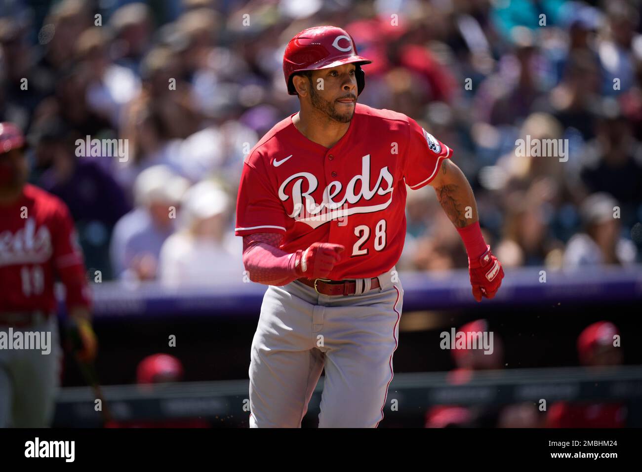Cincinnati Reds left fielder Tommy Pham (28) in the fourth inning of a ...