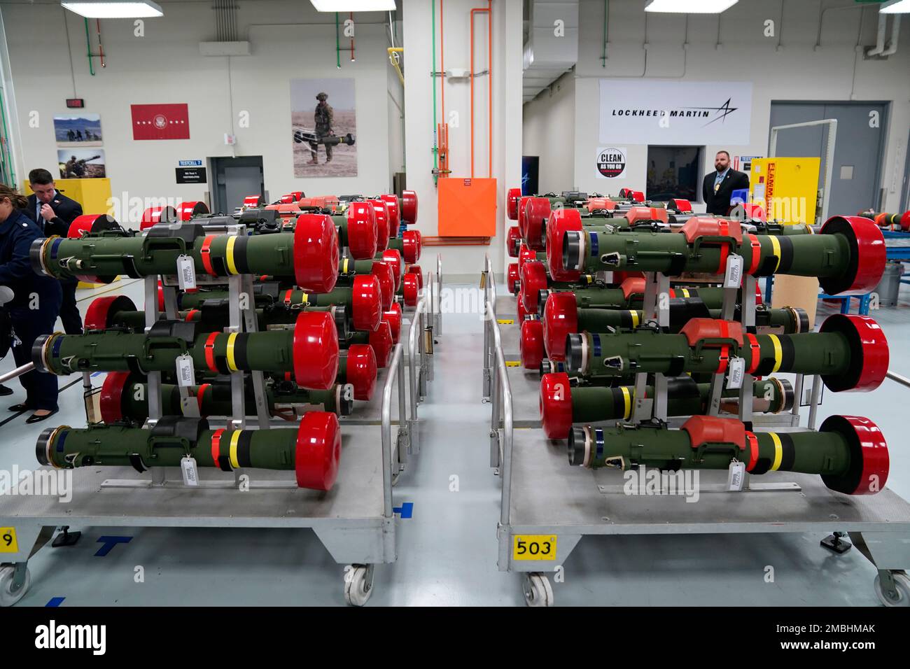 Javelin anti-tank missiles on carts as President Joe Biden tours the ...