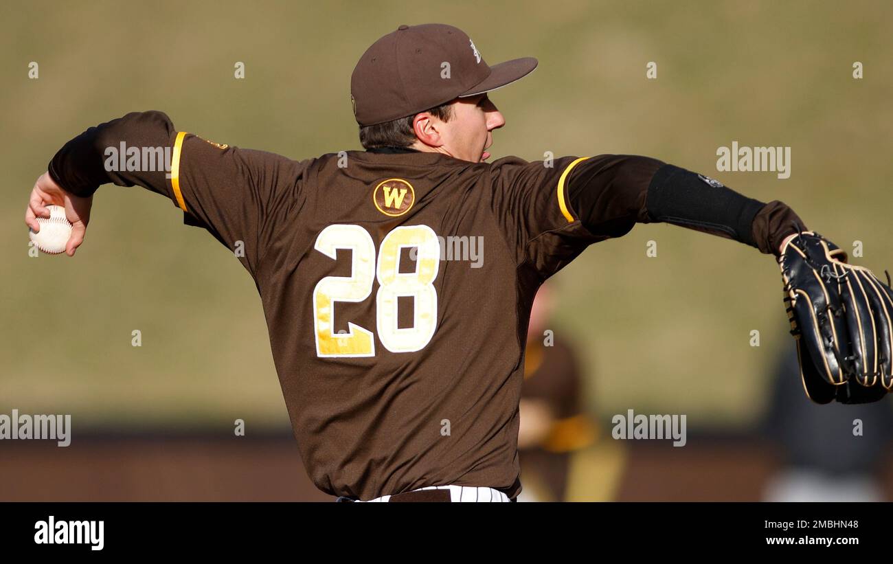 Western Michigan's Joe Shapiro pitches during an NCAA baseball game on ...