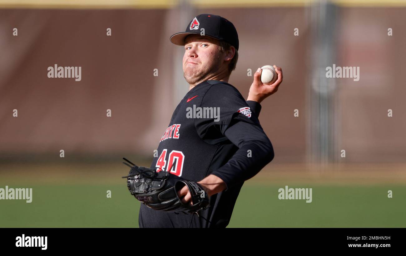 Ball State's Sam Klein pitches during an NCAA baseball game on Tuesday ...