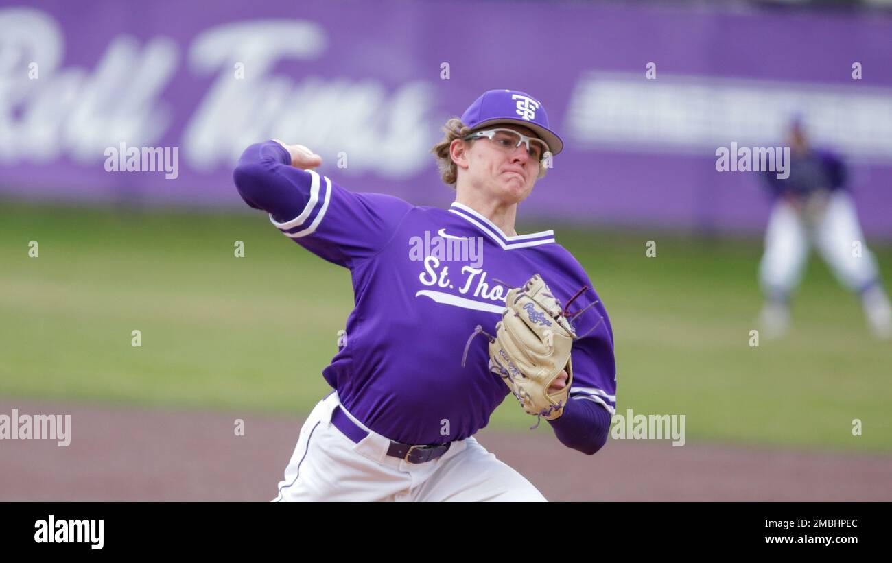 Saint Thomas' Carl Cano throws during an NCAA baseball game against Northern Colorado on Sunday ...
