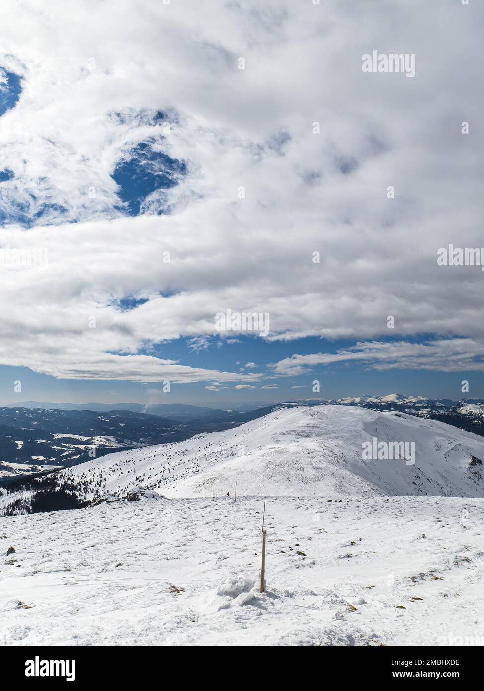 Snowy mountain ridge path during winter in Slovakia, Low Tatras Nizke ...