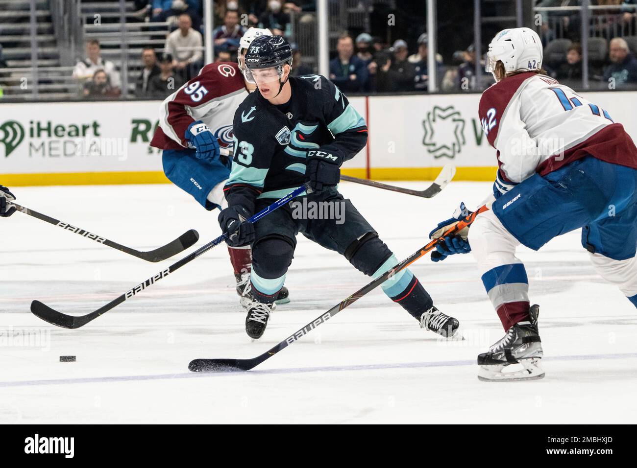 Seattle Kraken forward Kole Lind skates against Colorado Avalanche ...