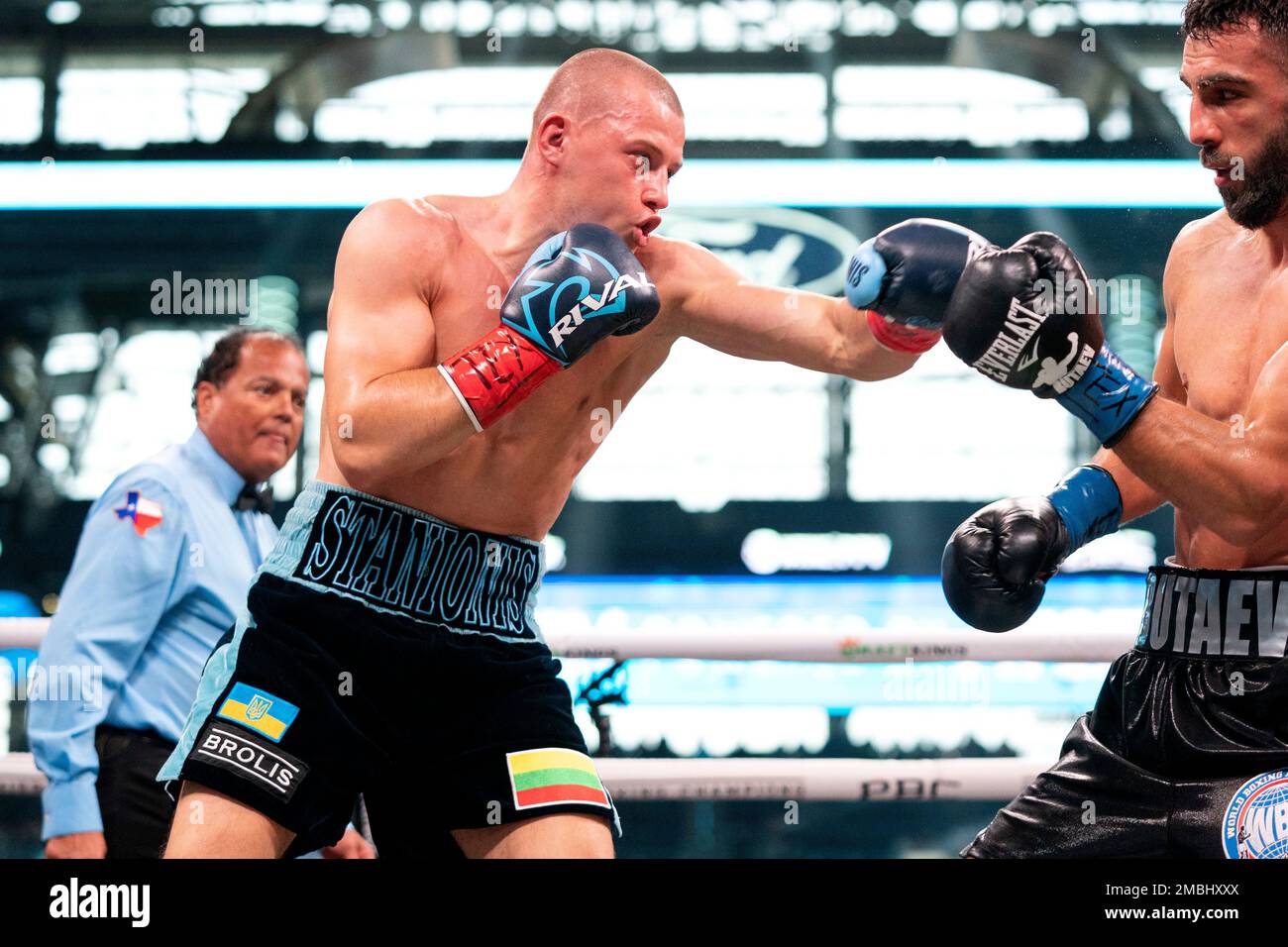 Eimantas Stanionis, left, from Lithuania, trades punches with Radzhab ...