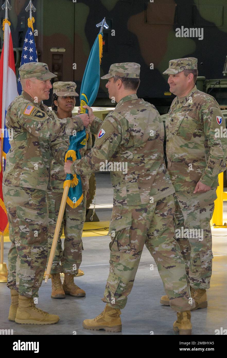 The 405th Army Field Support Brigade commander, Col. Brad Bane, passes ...