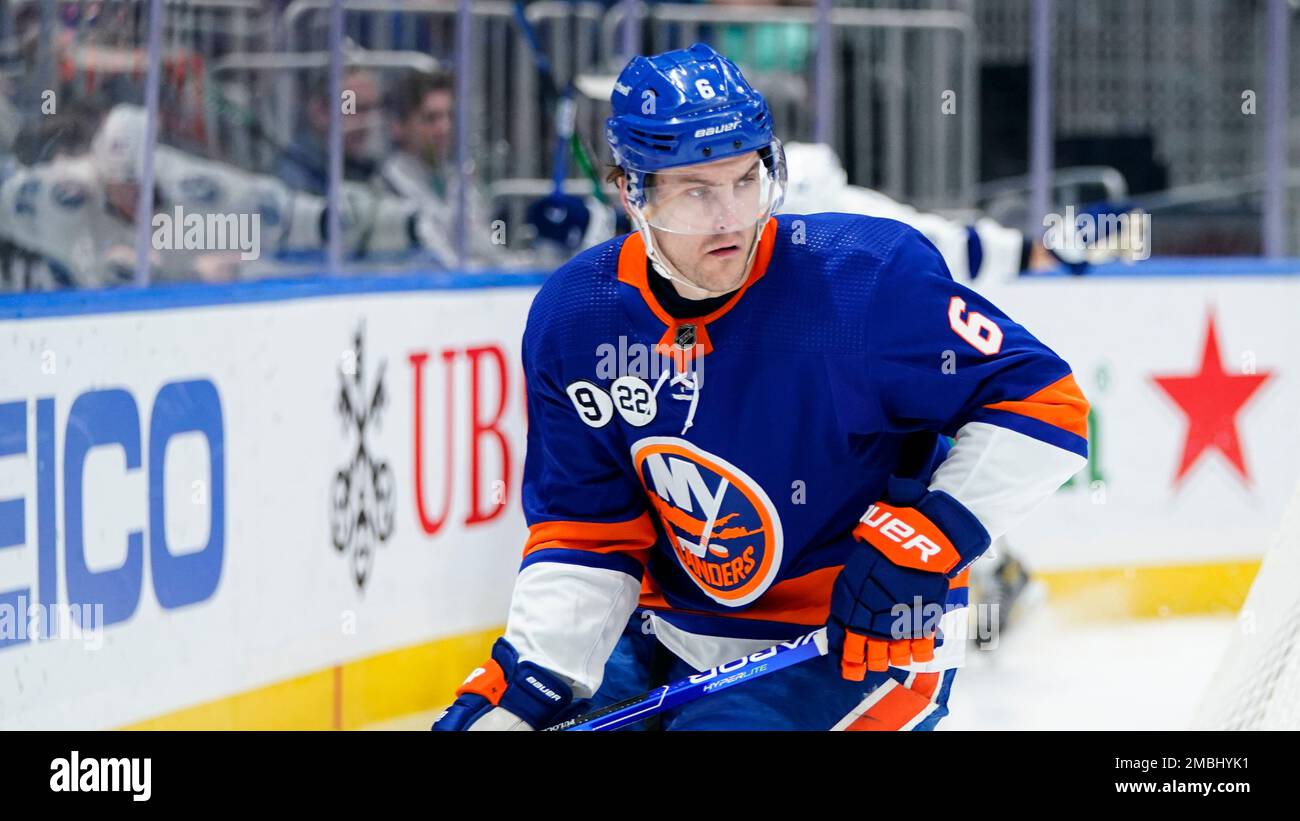 New York Islanders' Ryan Pulock (6) during the first period of an NHL ...