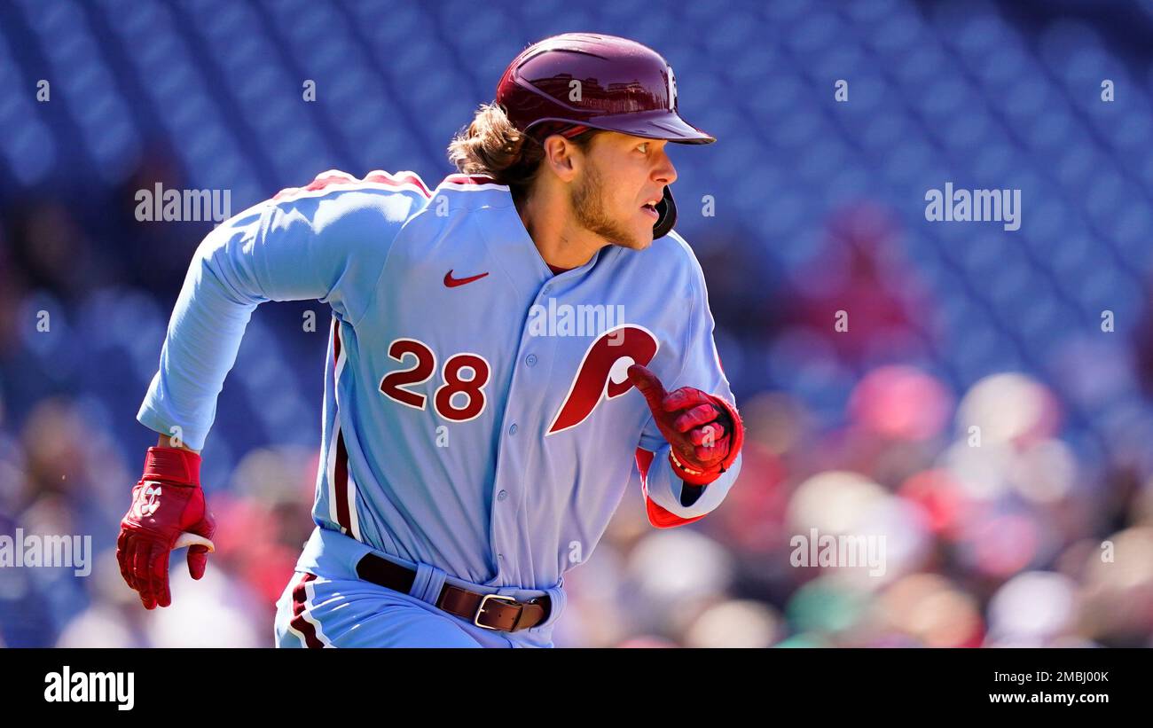 Philadelphia Phillies' Alec Bohm plays during a baseball game, Thursday ...