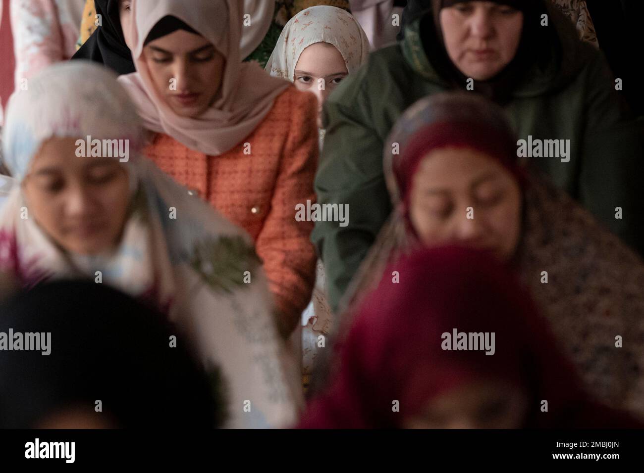 Women attend Eid al-Fitr prayers in Bucharest, Romania, Monday, May 2 ...