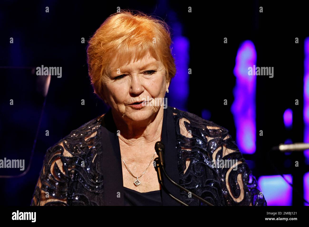 Rose Drake, wife of inductee Pete Drake speaks during the Country Music ...