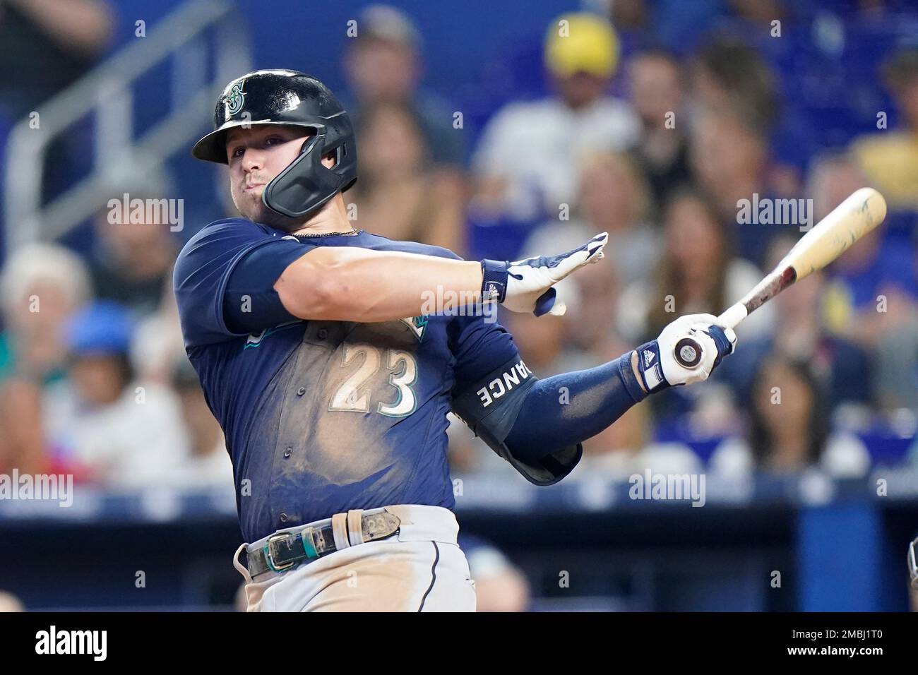 Seattle Mariners' Ty France bats during the fourth inning of a baseball ...