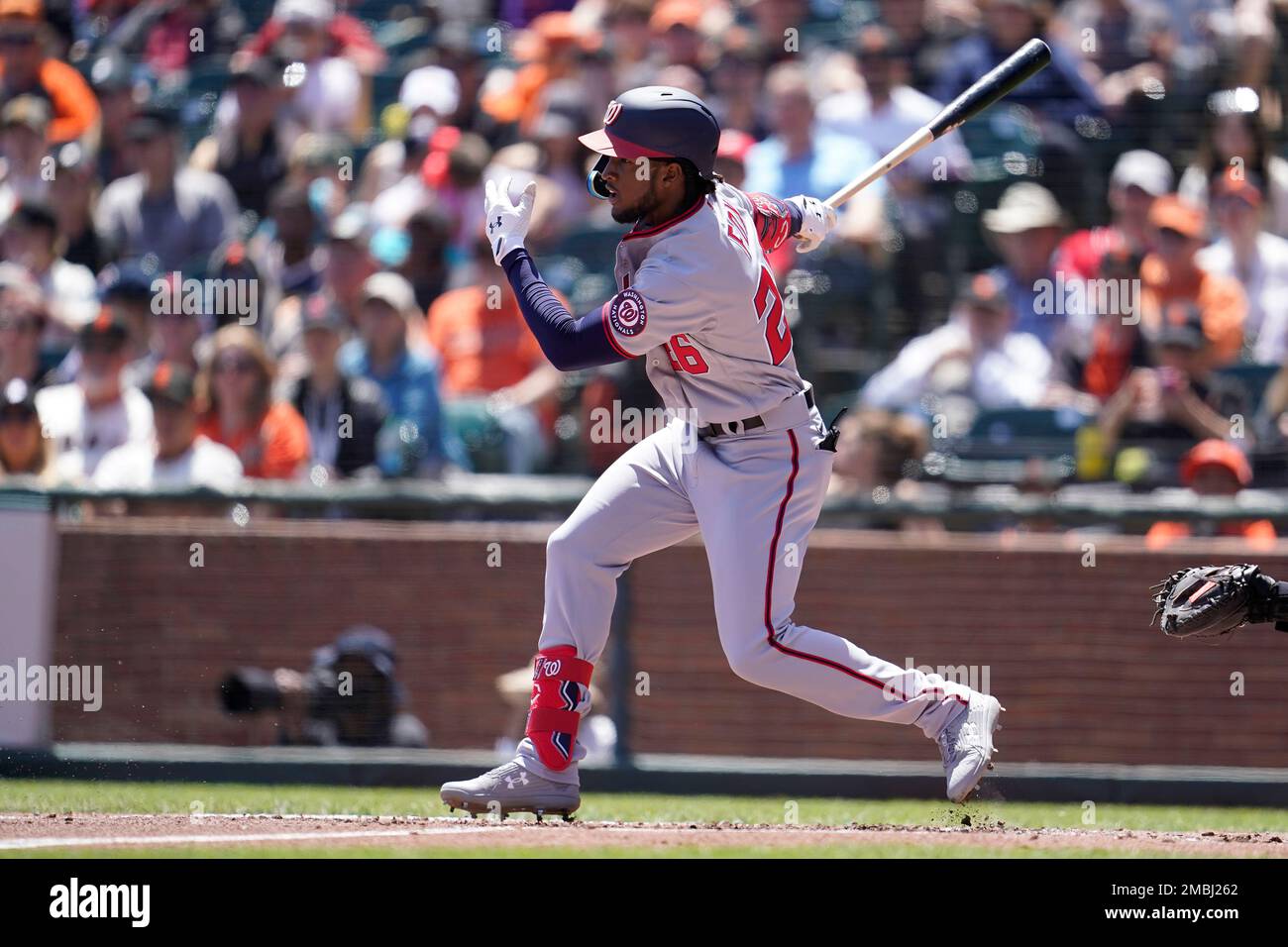 Washington Nationals' Lucius Fox hits an RBI-single against the San ...