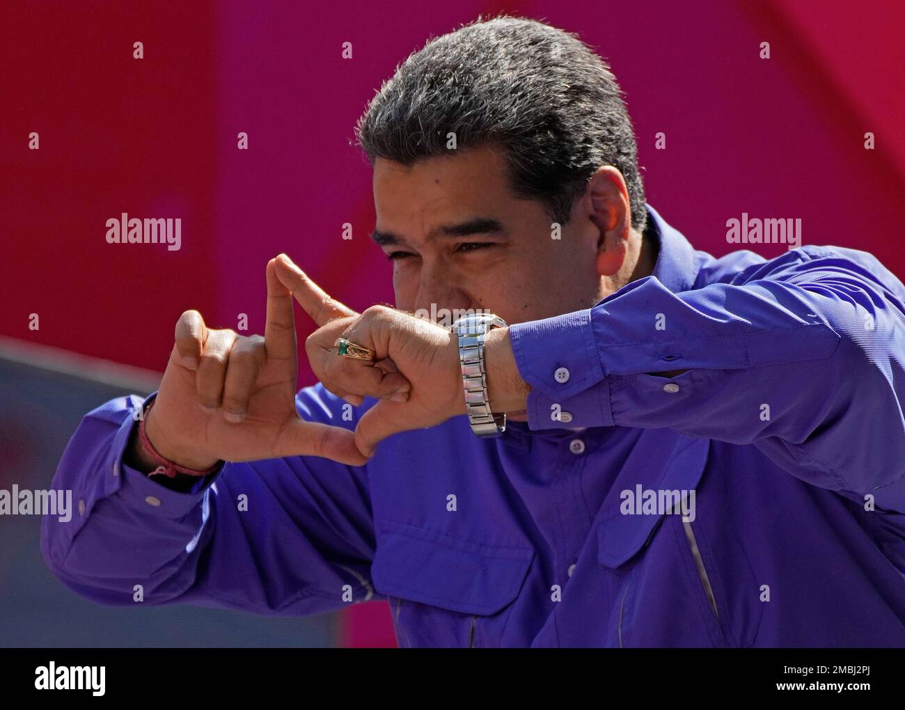 Venezuela's President Nicolas Maduro gestures on stage during a May Day ...