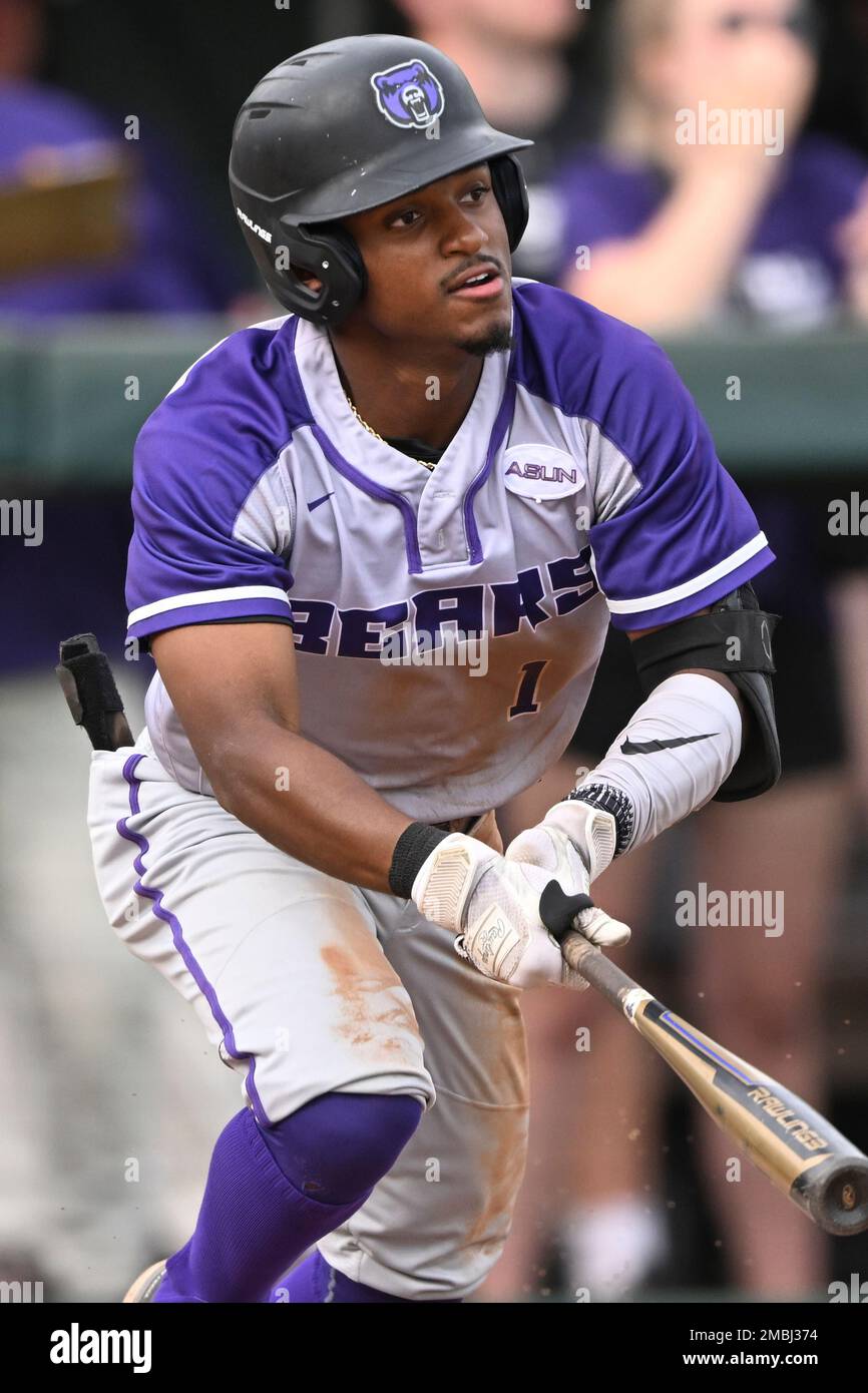 Central Arkansas player Kolby Johnson competes during an NCAA baseball ...