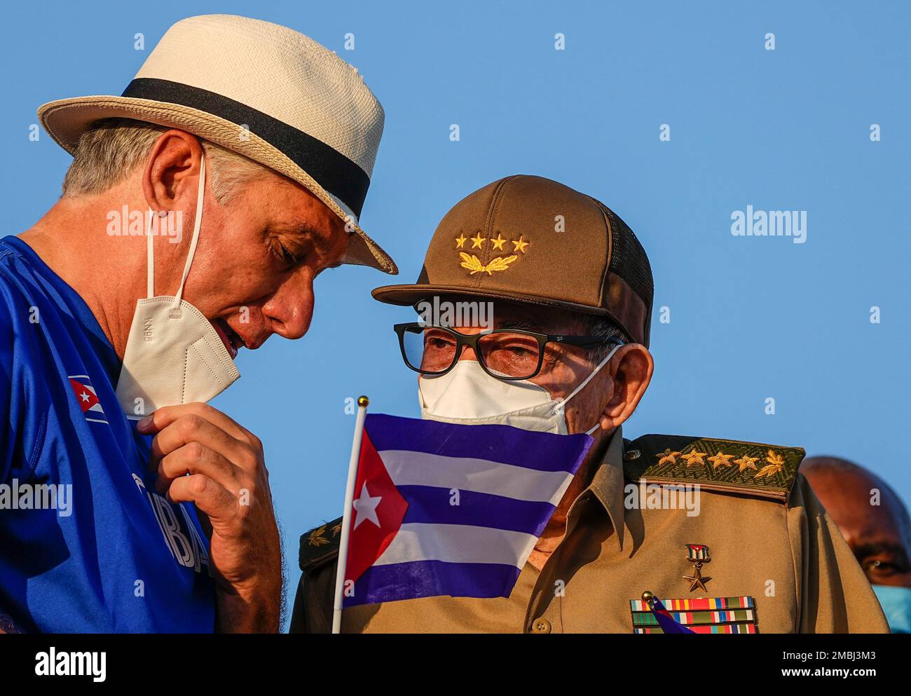 Cuba's President Miguel Diaz-Canel, left, and former Cuban President ...
