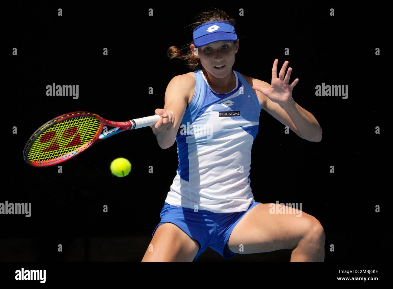 Varvara Gracheva of Russia plays a forehand return to Karolina Pliskova ...
