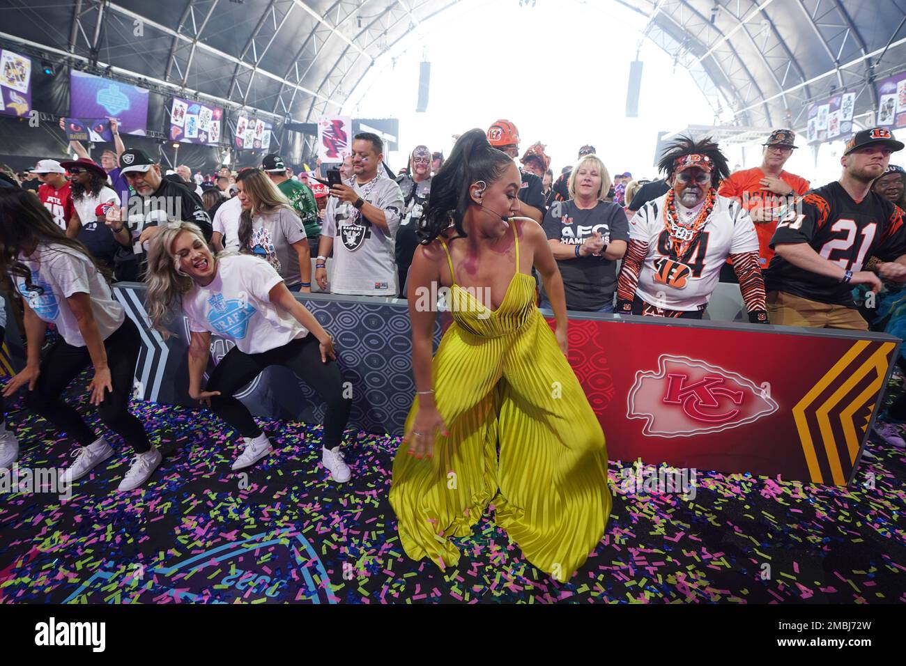 Kimmi Chex dances with fans during the 2022 NFL Draft on Saturday ...
