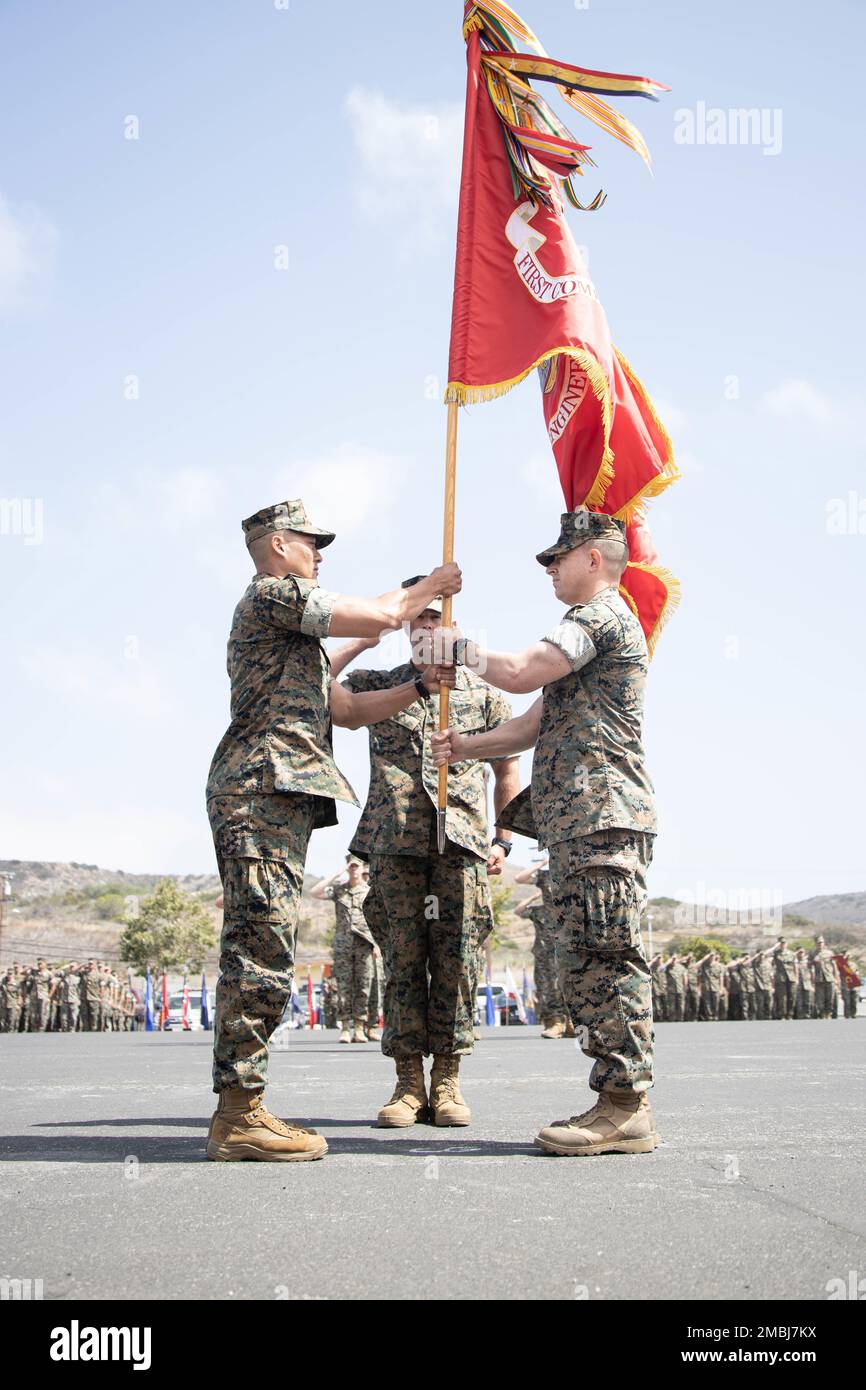U.S. Marine Corps Lt. Col. Seth Dewey (right), the outgoing commanding ...