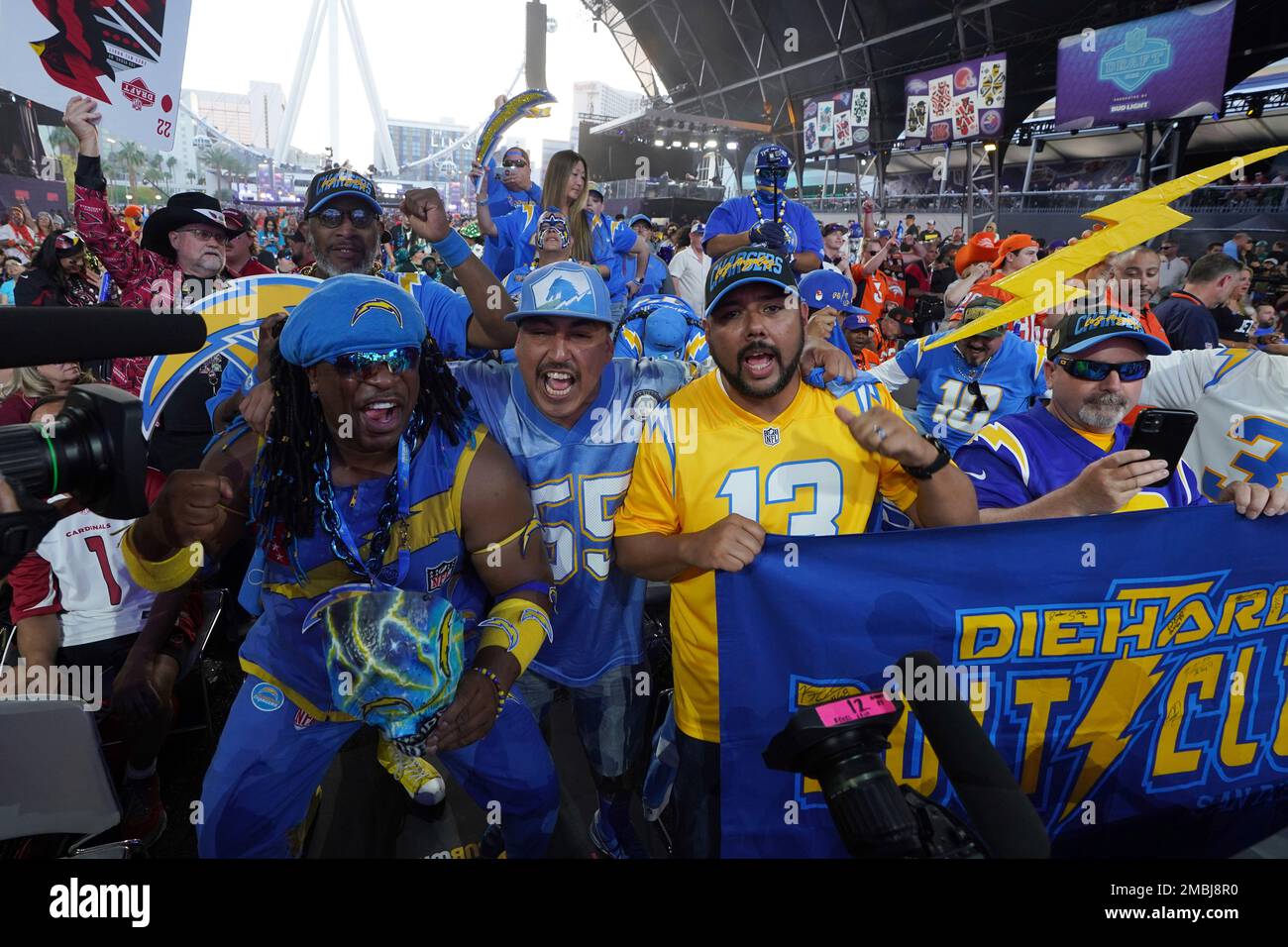 Los Angeles Chargers fans celebrate during the 2022 NFL Draft on Friday ...