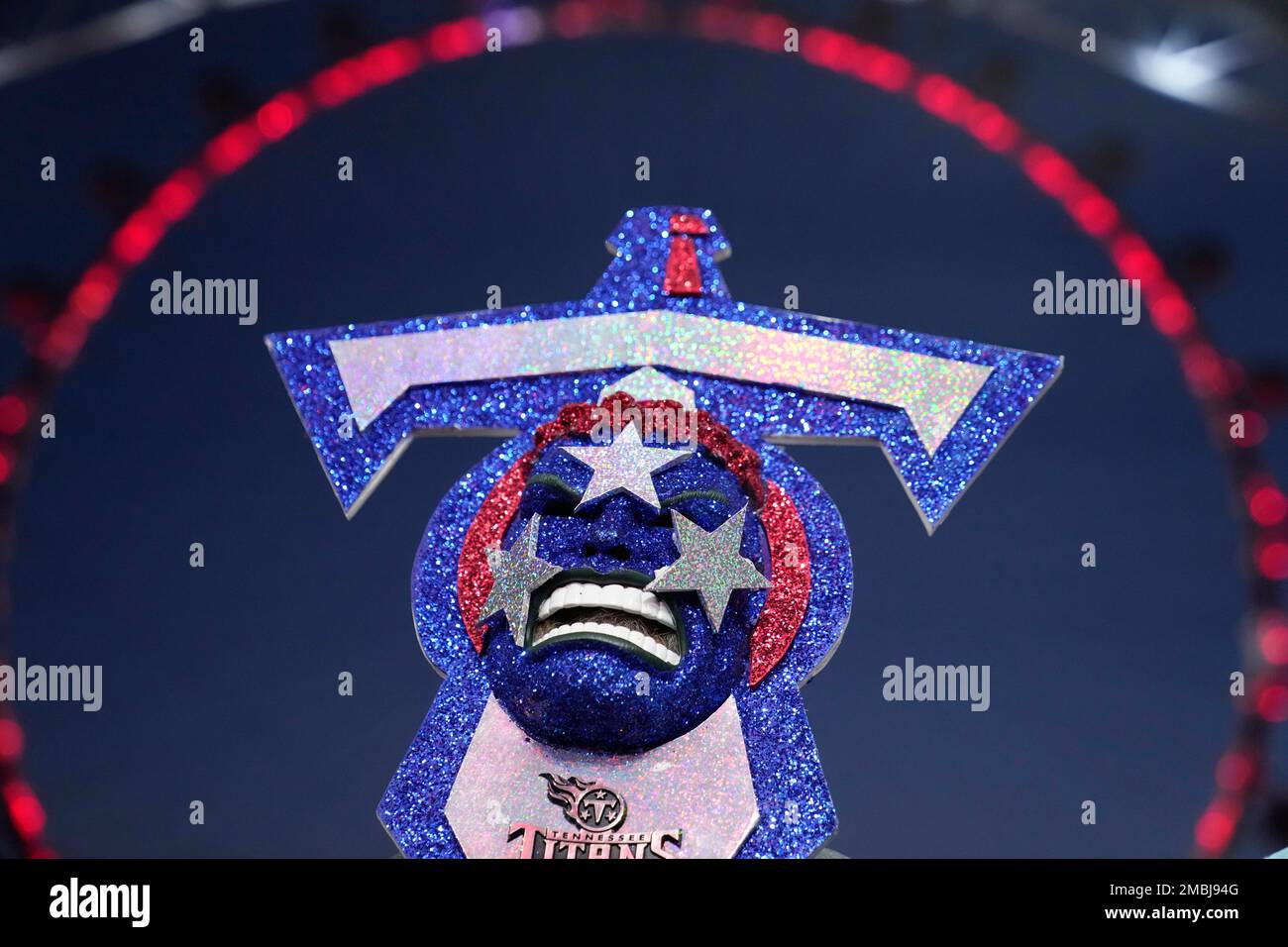 A Tennessee Titans fan watches the announcements on the stage during ...