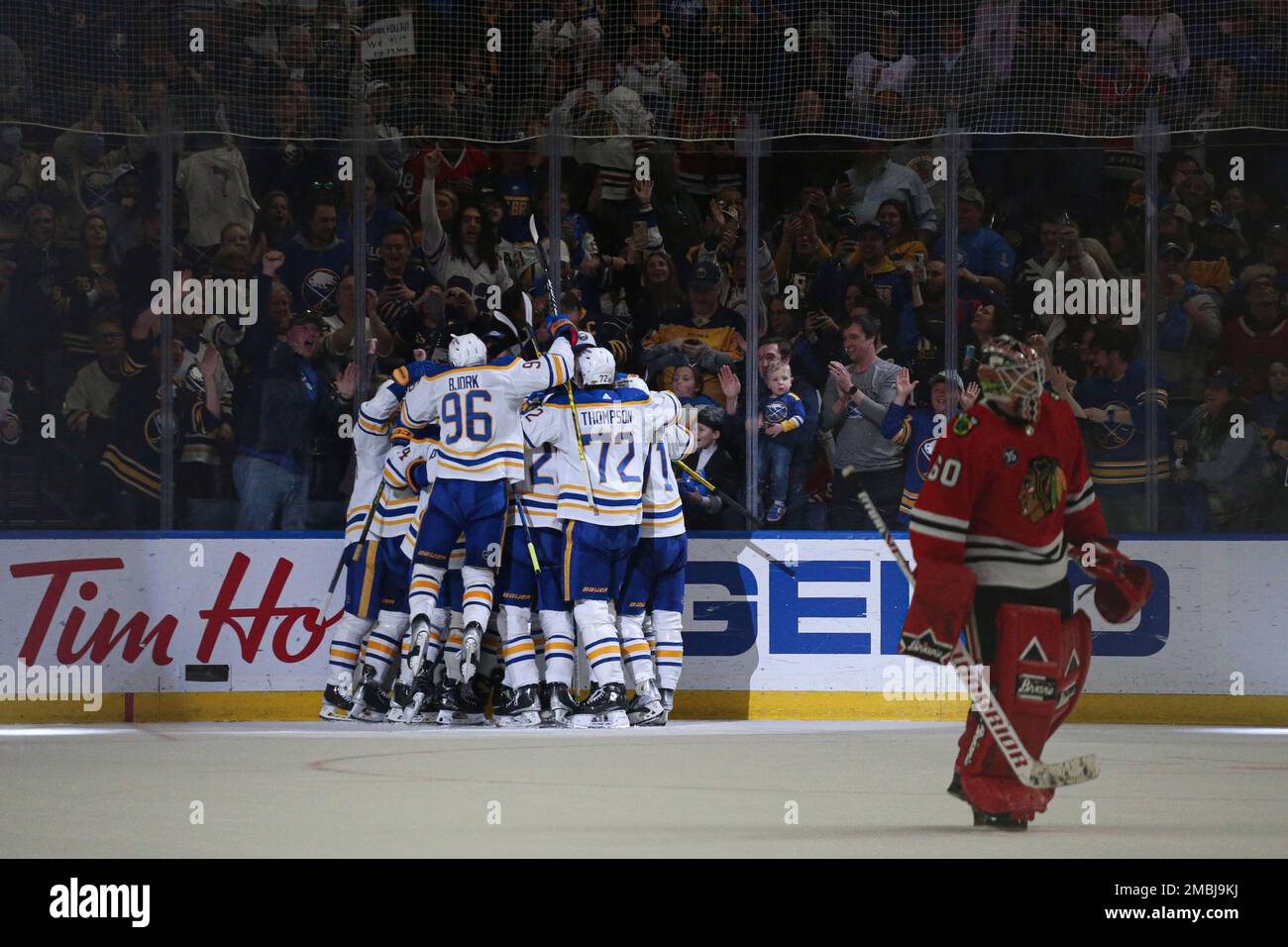 Chicago Blackhawks goaltender Collin Delia (60) skates off the ice as ...