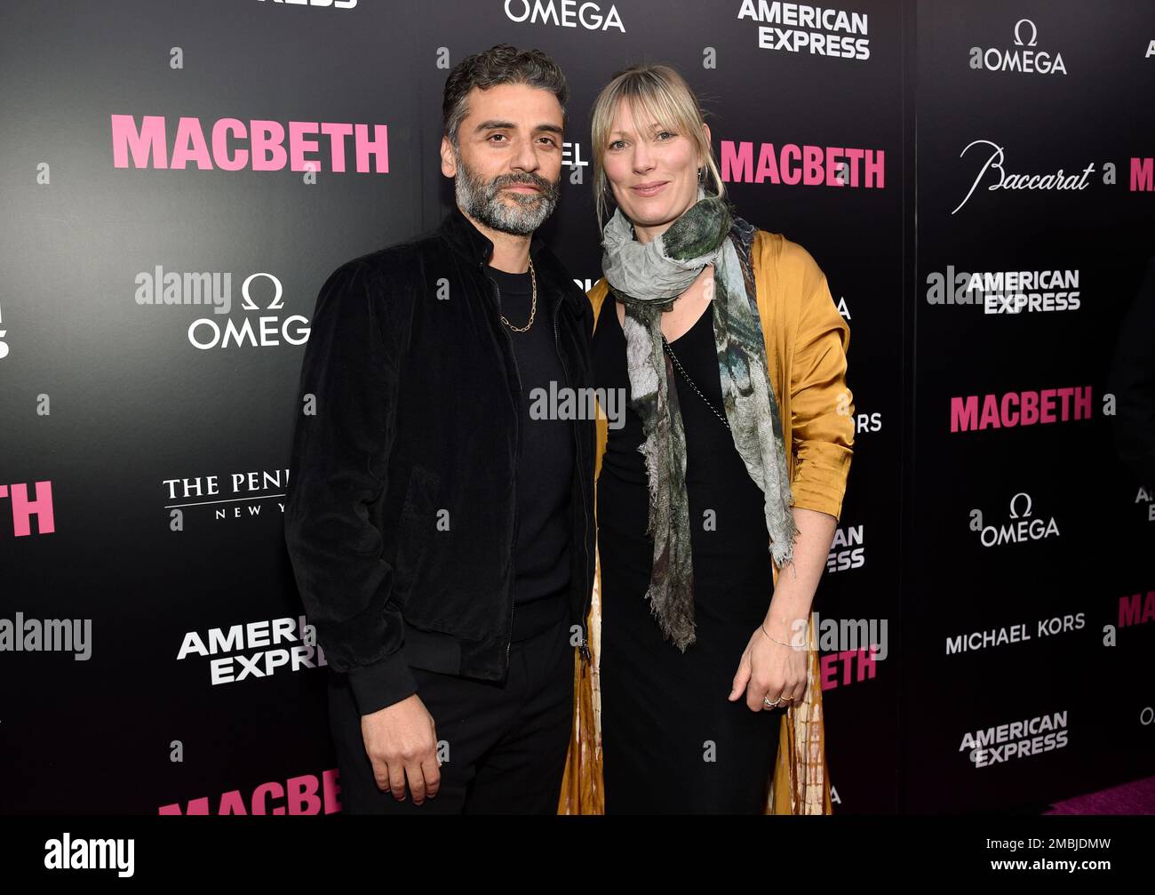 Actor Oscar Isaac, left, and wife Elvira Lind attend the "Macbeth ...