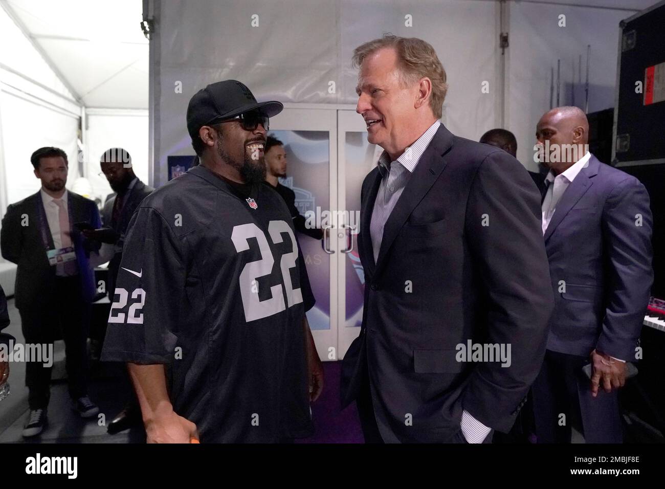 Ice Cube, left, and Roger Goodell, Commissioner of the NFL, backstage ...