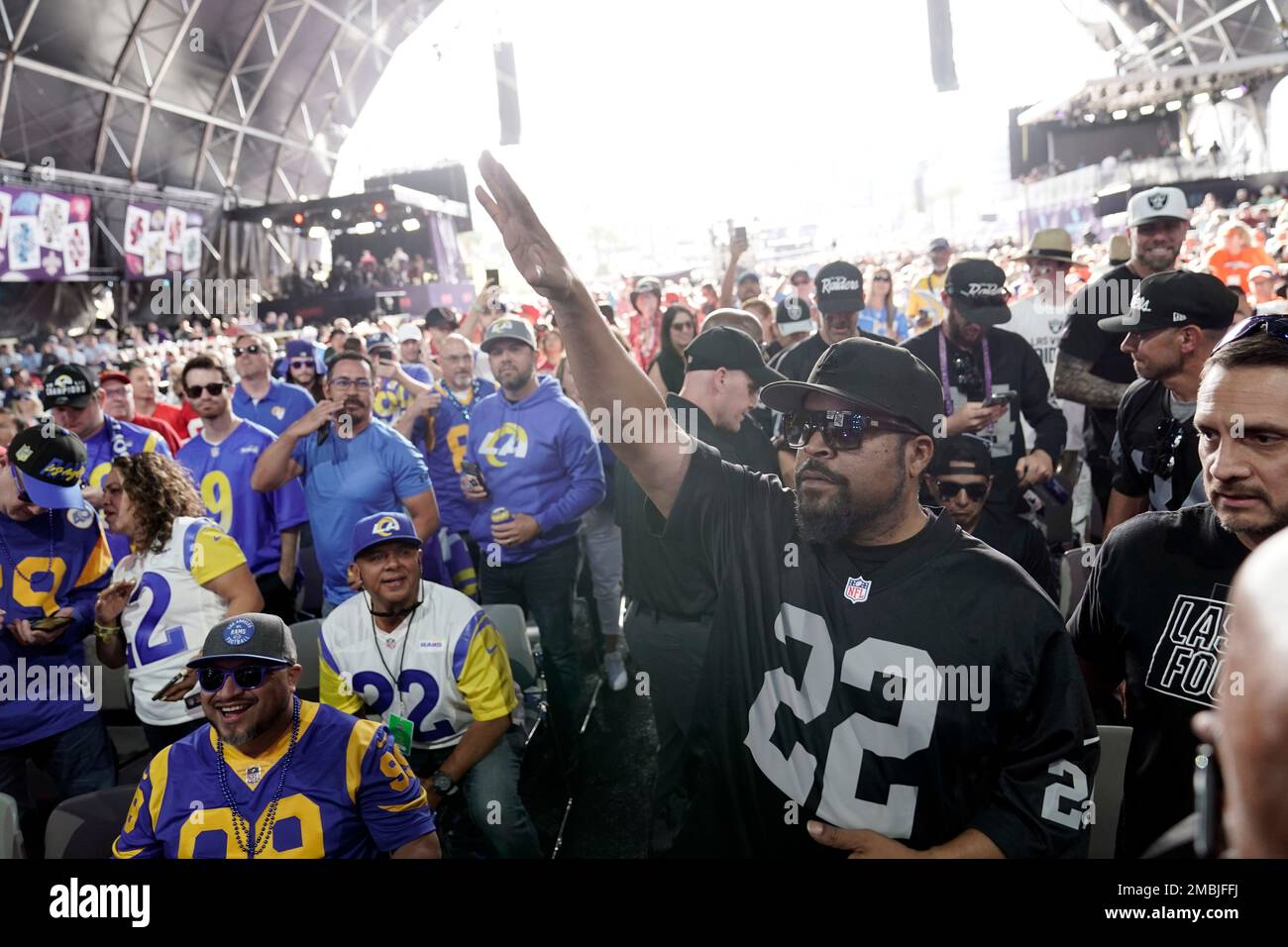 Rapper, actor, and Las Vegas Raiders fan Ice Cube, right, attends the ...