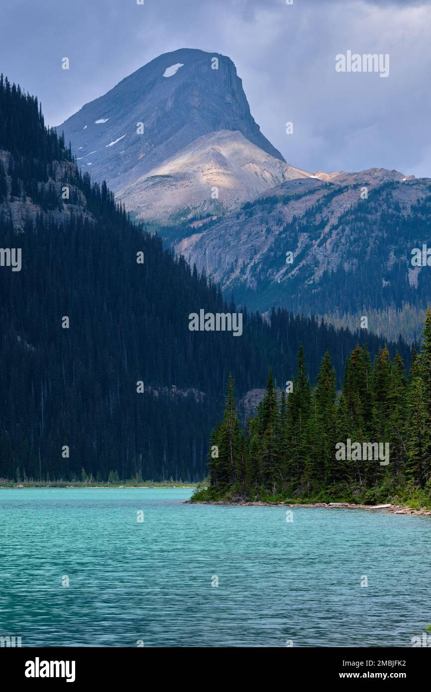 Green water of Sherbrooke Lake, Yoho National Park, BC beneath a ...