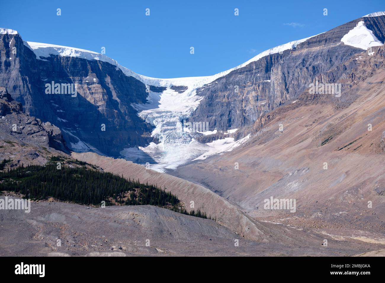 Toe of Dome Glacier, spilling off the Columbia Icefield in Alberta ...