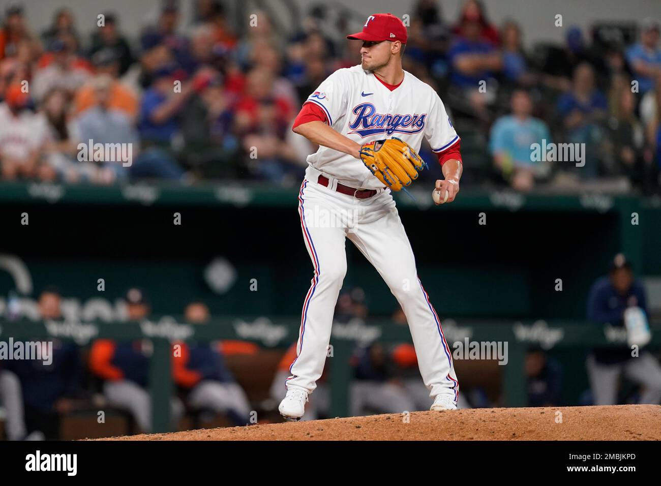 Texas Rangers' Brett Martin pitches in the fifth inning of a baseball ...