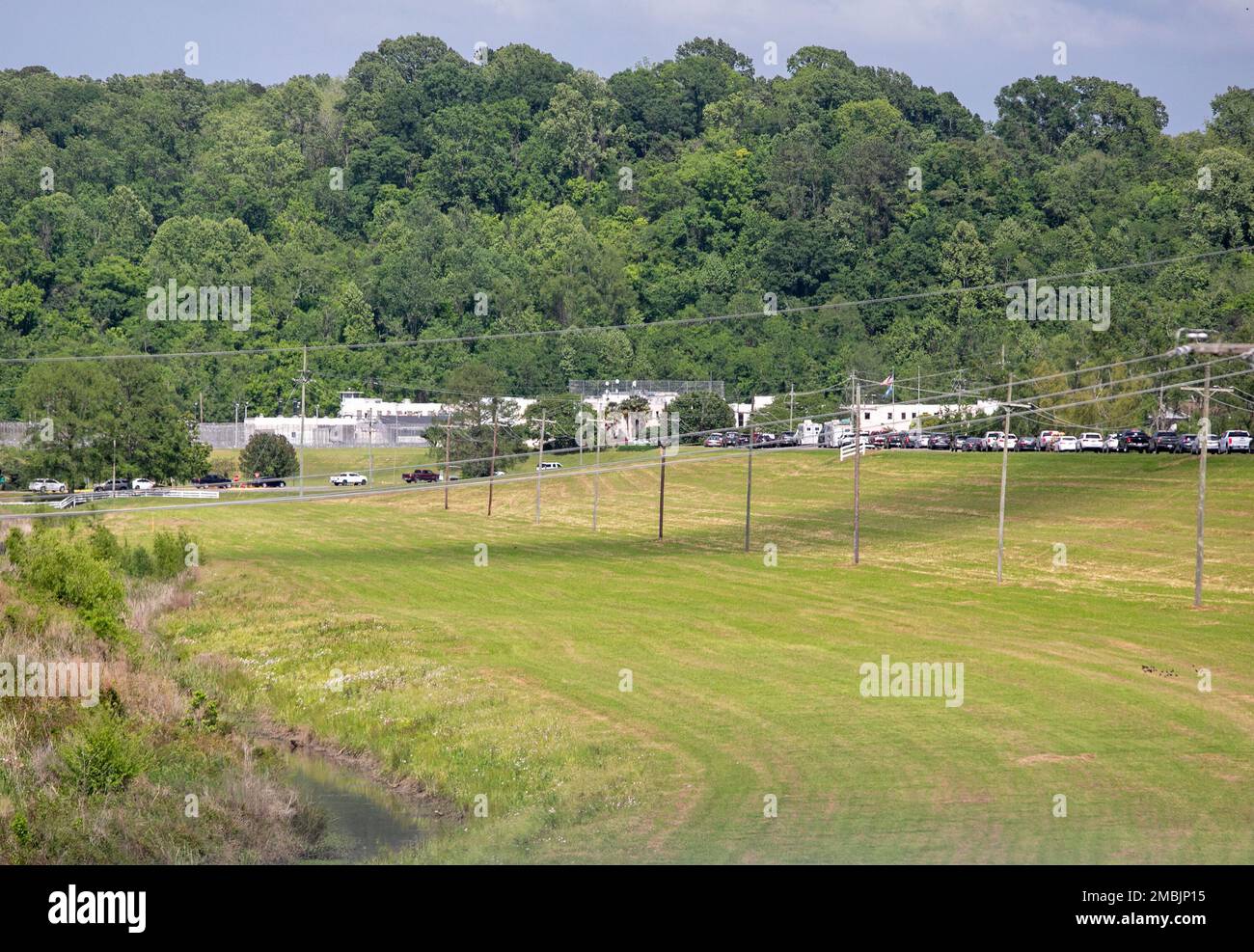 Cars exit the front gate at the conclusion of the Angola Prison Rodeo ...