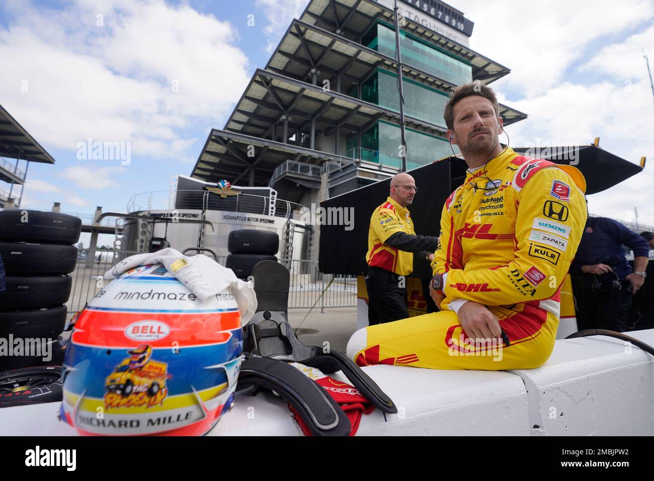 Romain Grosjean, of France, waits to drive during testing at ...