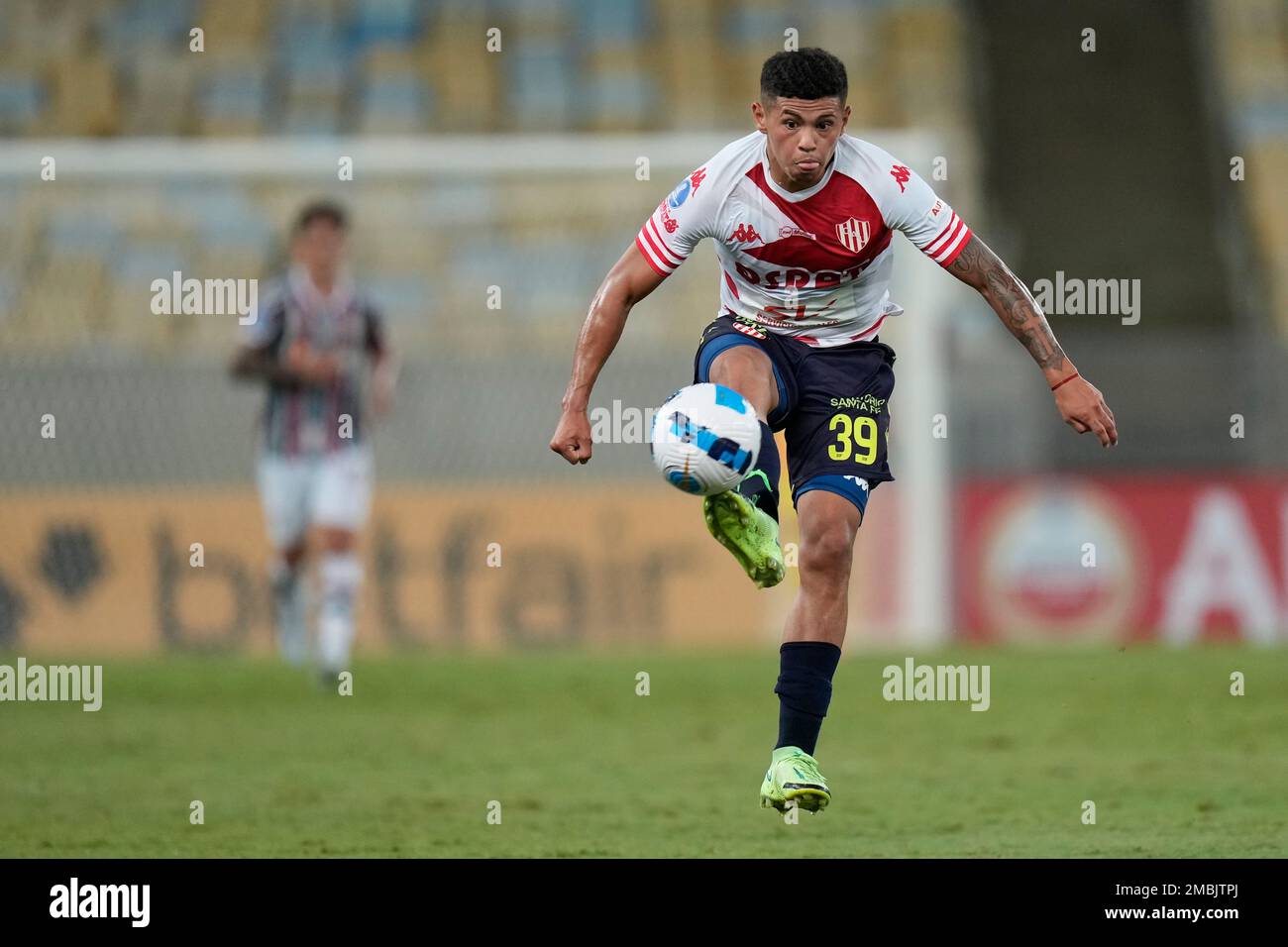 Javier Machuca of Argentina's Union de Santa Fe, kicks the ball during ...