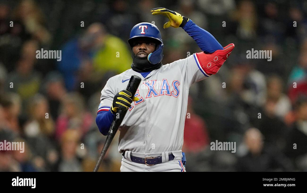 Texas Rangers' Adolis Garcia during a baseball game against the Seattle ...