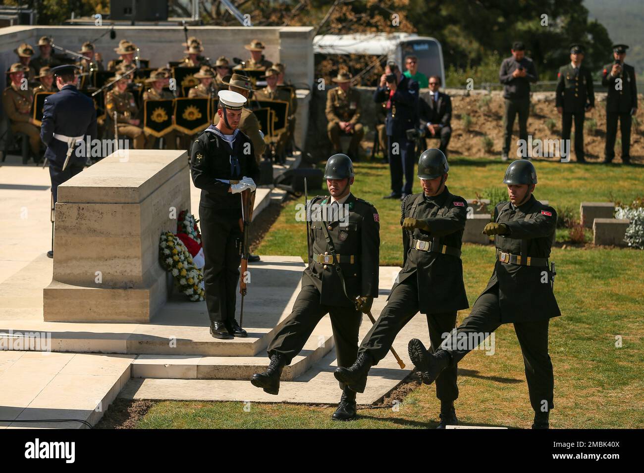 Turkish soldiers walk as Australians gather to commemorate at the Lone ...