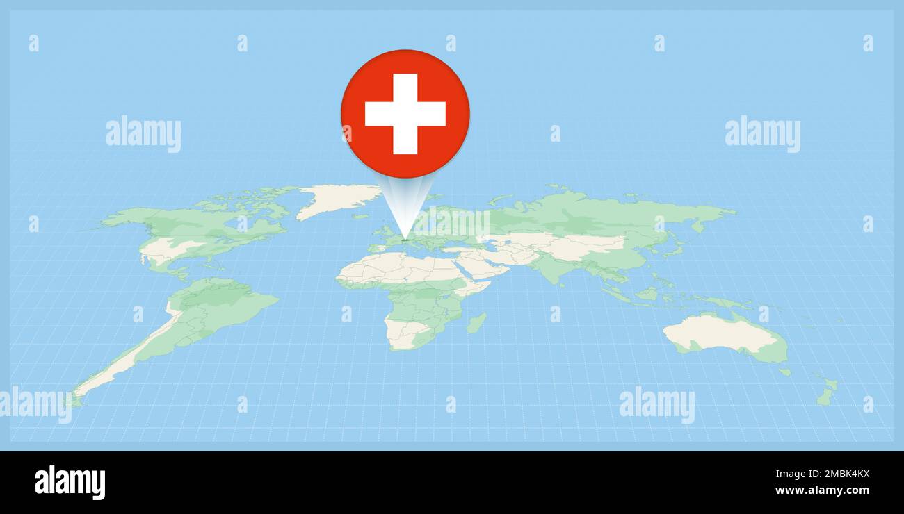 Location of Switzerland on the world map, marked with Switzerland flag ...
