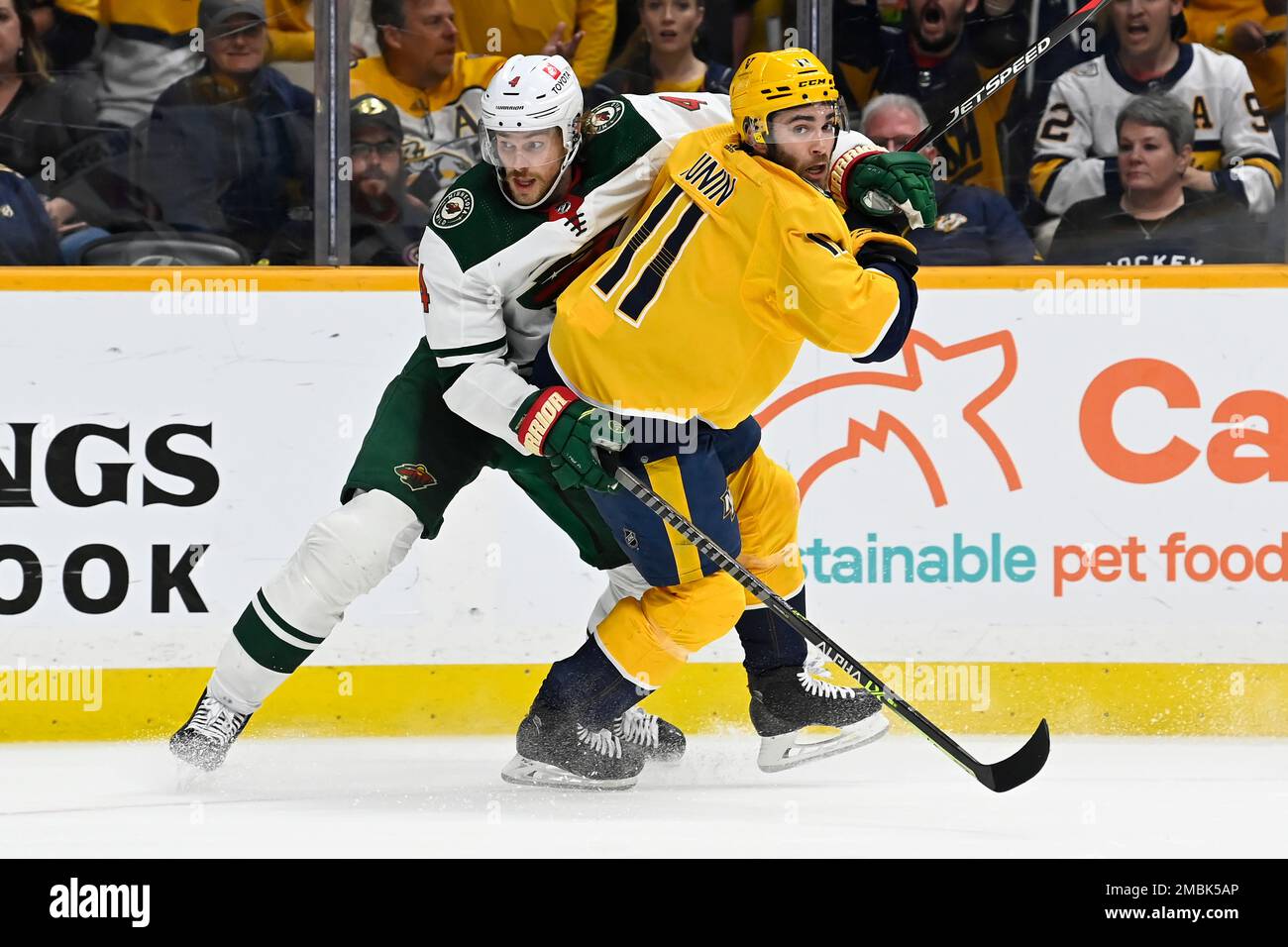 Minnesota Wild defenseman Jon Merrill (4) plays Nashville Predators ...