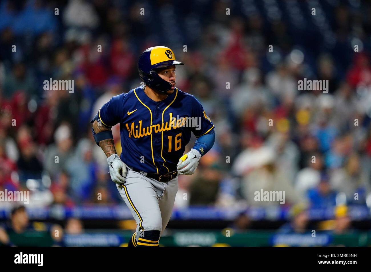 Milwaukee Brewers' Kolten Wong plays during a baseball game, Sunday ...