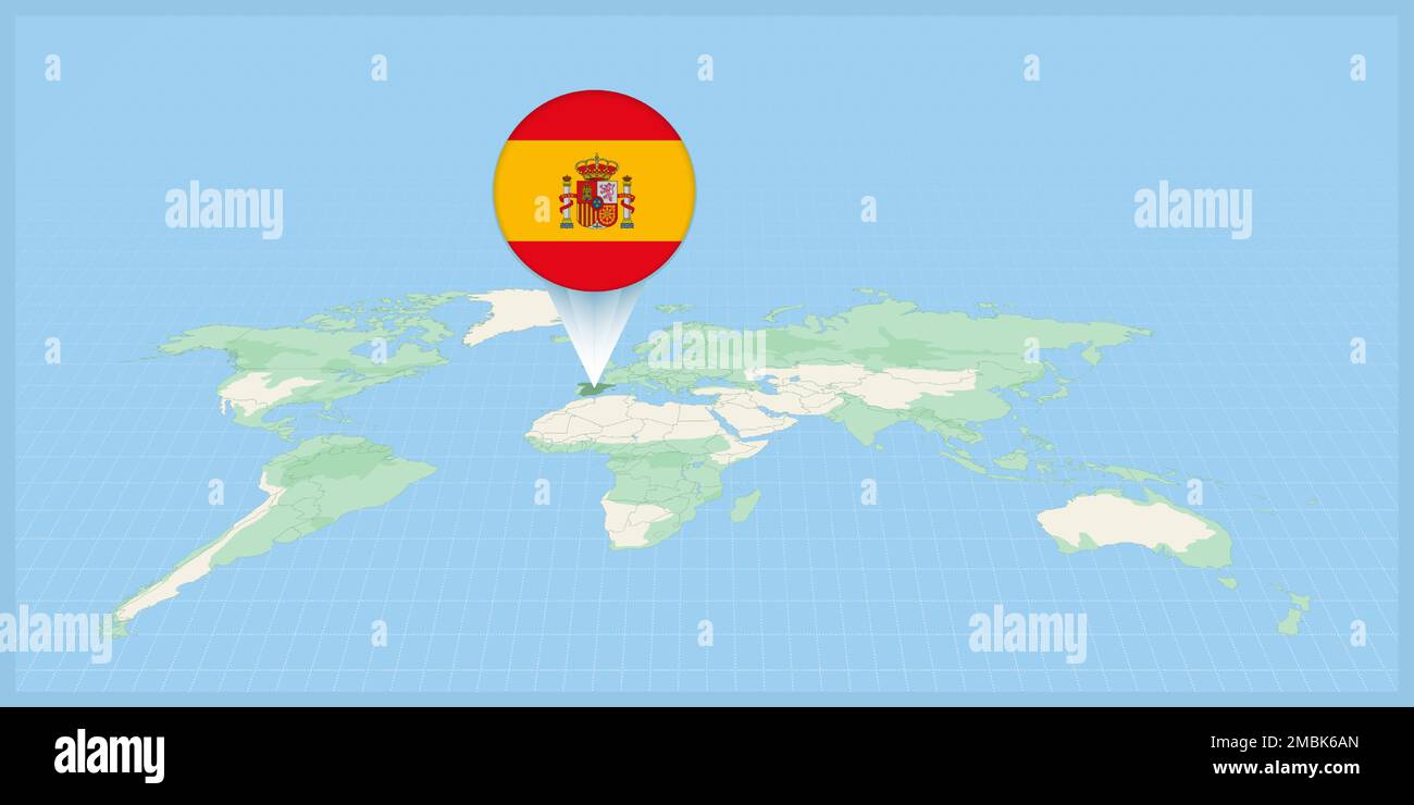 Location of Spain on the world map, marked with Spain flag pin ...