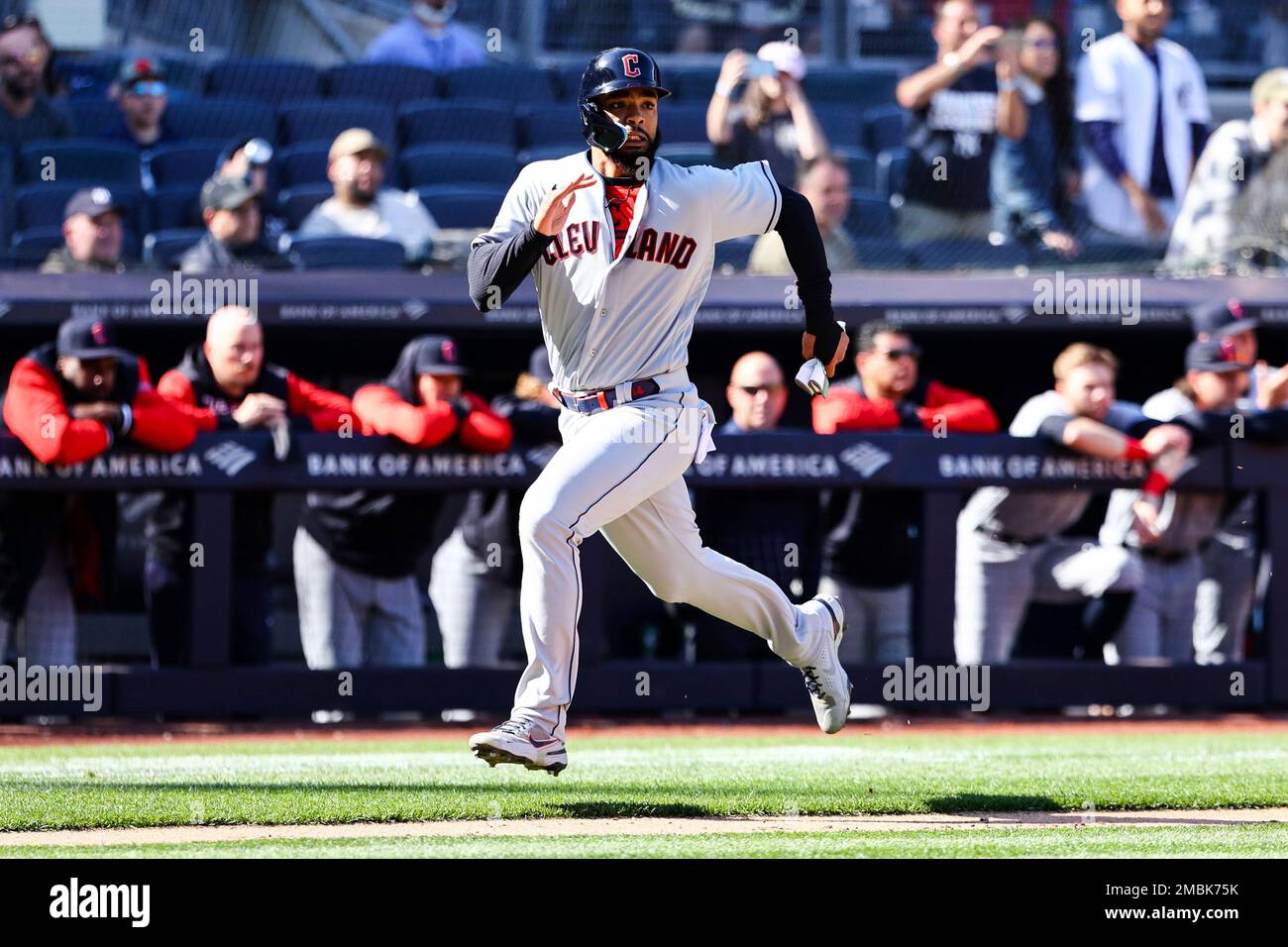 Cleveland Guardians' Bobby Bradley runs to score on an RBI-double by ...