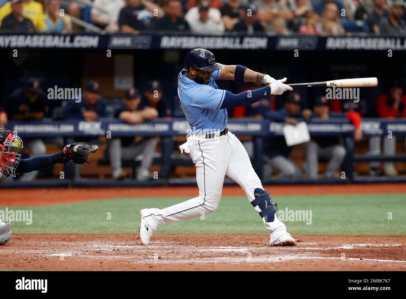 during a baseball game Sunday, April 24, 2022, in St. Petersburg, Fla ...