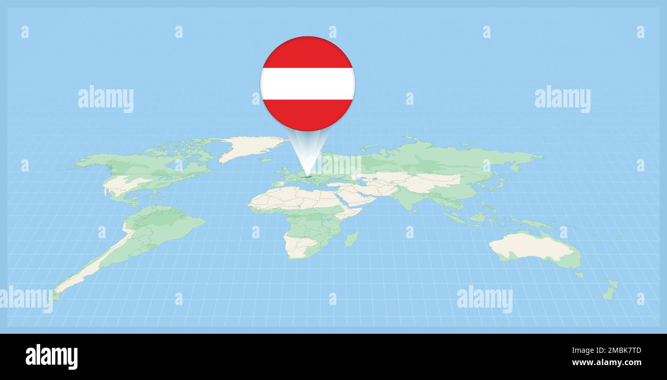 Location of Austria on the world map, marked with Austria flag pin ...