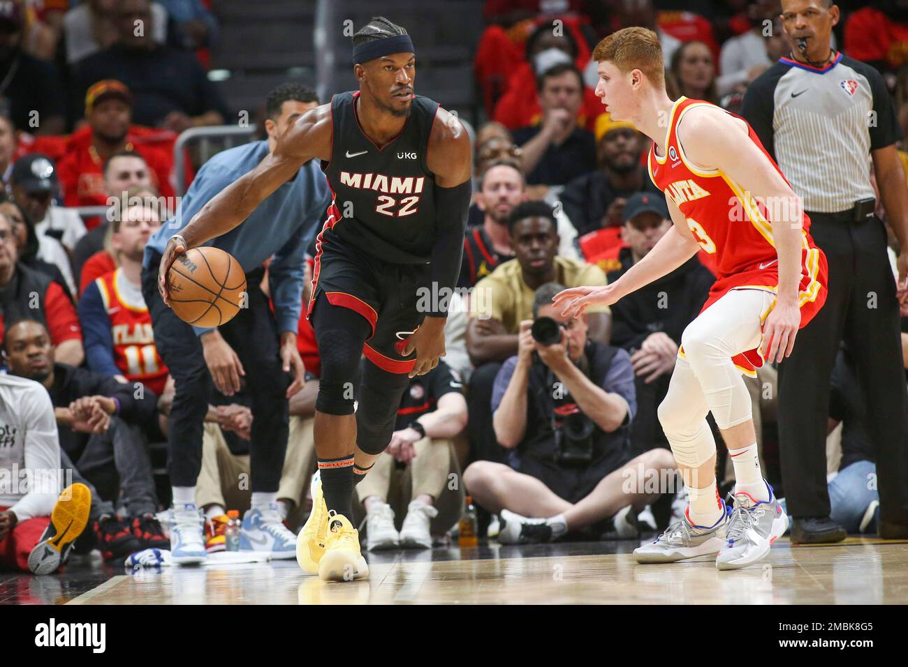 Miami Heat forward Jimmy Butler (22) dribbles in the second half of ...